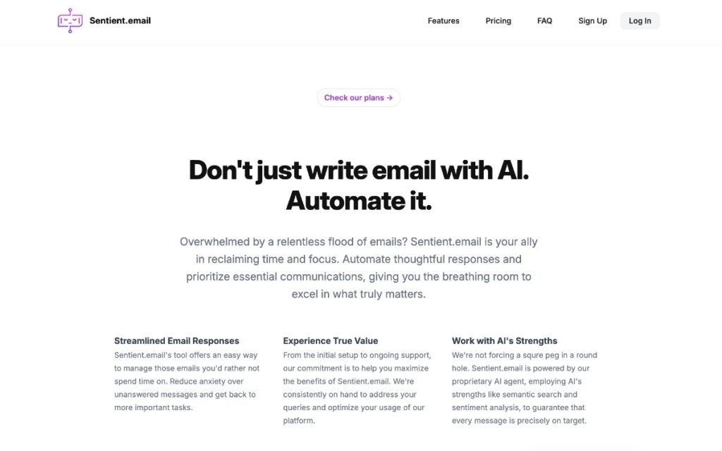 Sentient.email: Automate Your Inbox Organization - AI Tools | AI Tools