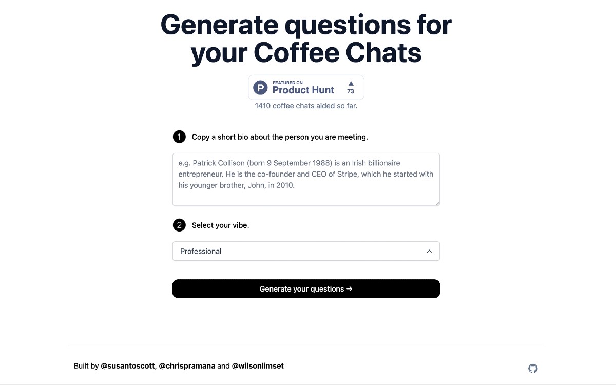 Coffee Chat AI: Generate Icebreaker Questions - AI Tools | AI Tools