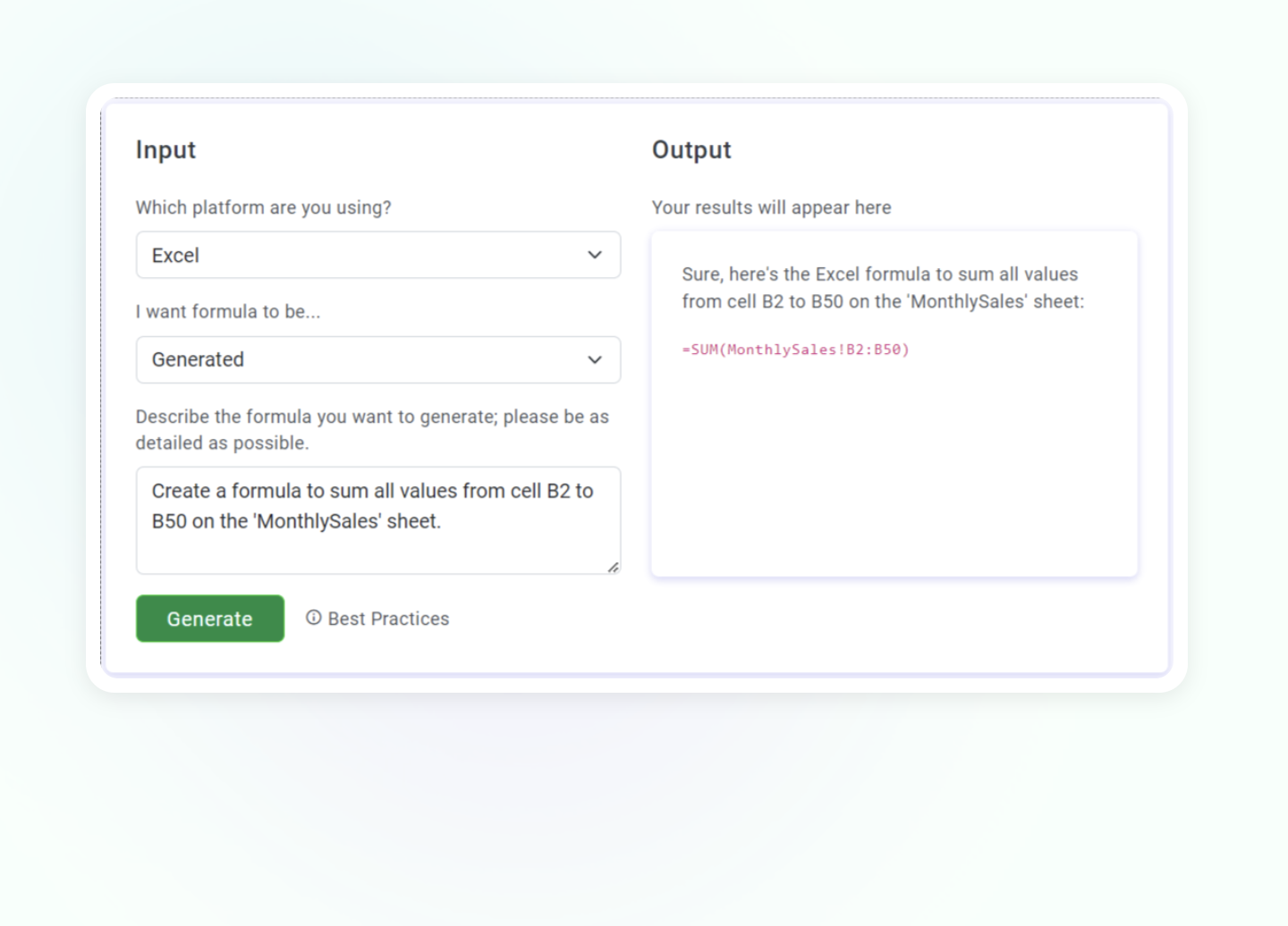 ManyExcel: Generate Excel and Google Sheets Formulas - AI Tools | AI Tools